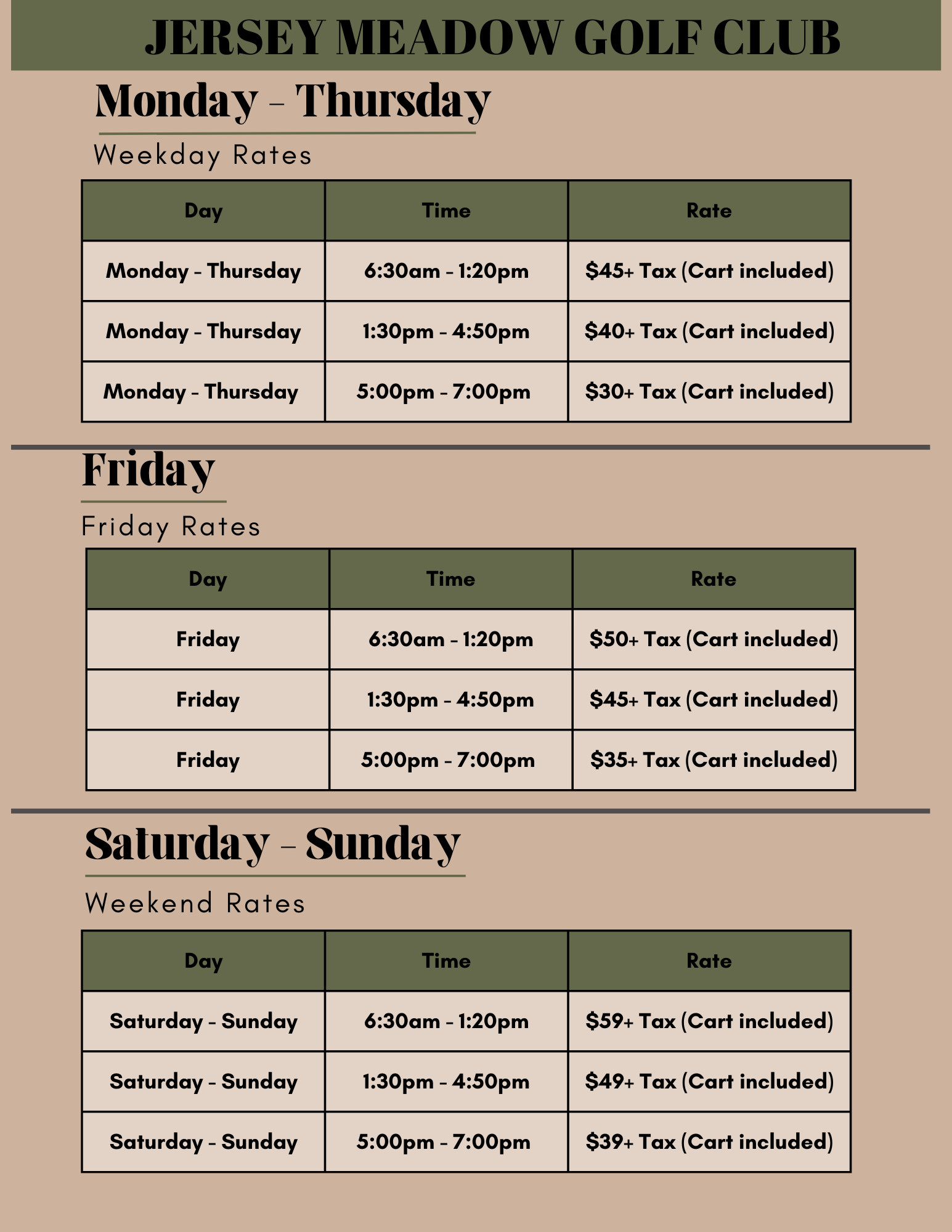 Rates - Jersey Meadow Golf Course